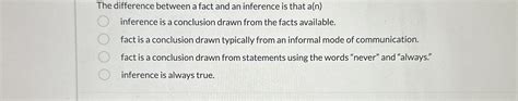 Solved The Difference Between A Fact And An Inference Is