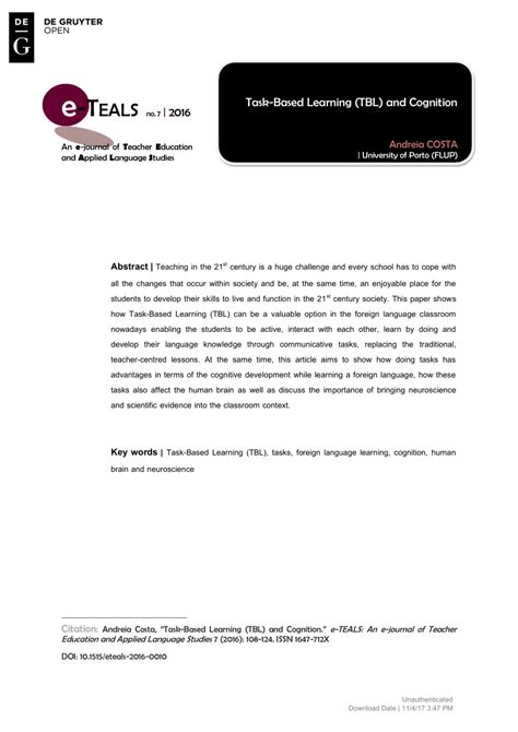 pdf task based learning tbl and cognition