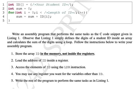 Solved Int ID Your Babe ID Int Sum 0 For Int I 0 Chegg Com