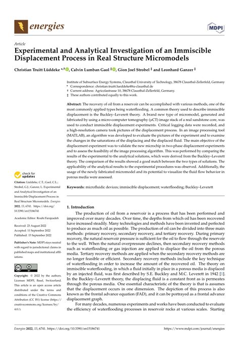 Pdf Experimental And Analytical Investigation Of An Immiscible