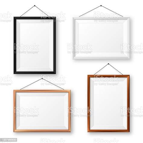 그림자가 있는 사실적인 고립된 블랙 화이트 목재 사진 프레임 벽 빈 포스터 모형에 매달려 빈 사진 프레임입니다 벡터 일러스트레이션 0명에 대한 스톡 벡터 아트 및 기타