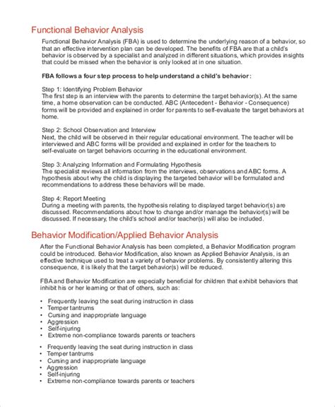 Functional Behavior Analysis Template