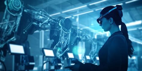 Factory Female Industrial Engineer Working With Automation Robot Arms Machine In Intelligent