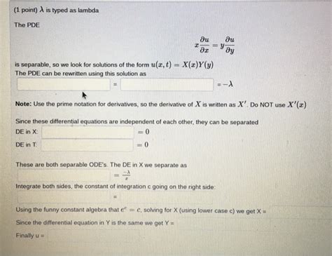 solved 1 point 1 is typed as lambda the pde is separable
