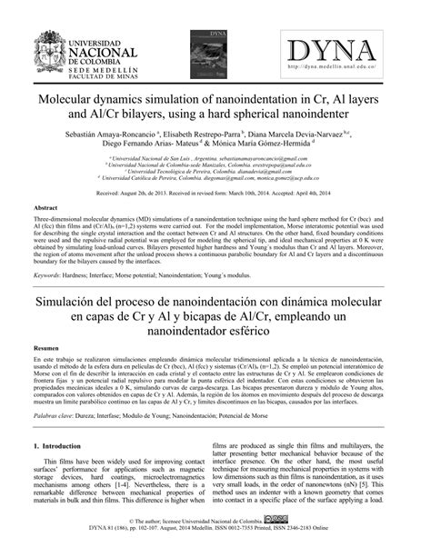 Pdf Molecular Dynamics Simulation Of Nanoindentation In Cr Al Layers