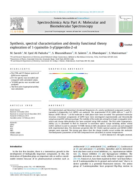 Pdf Synthesis Spectral Characterization And Density Functional Theory Exploration Of 1