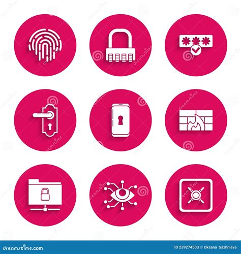 Set Smartphone With Lock Eye Scan Safe Firewall Security Wall Ftp Folder And Door Handle