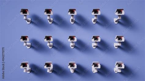 Looped 3d Animation Multiple Surveillance Cameras Synchronously Turn