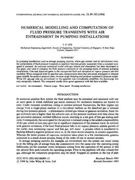 Pdf Numerical Modelling And Computation Of Fluid Pressure Transients