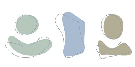 Set Of Organic Irregular Blob Shapes With Stroke Line Blue Gray Random Deform Spot Fluid Circle