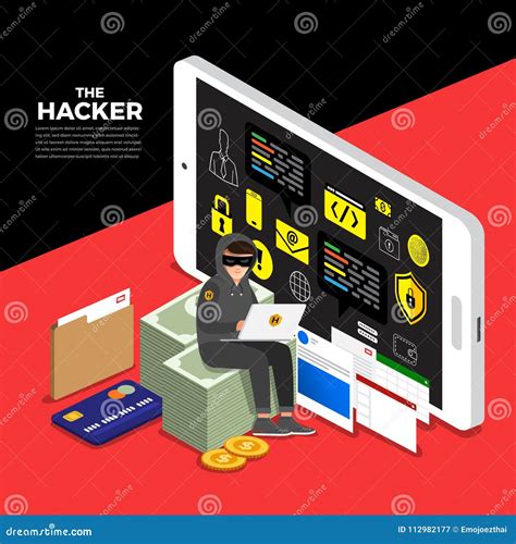 Flat Design Concept Hacker Activity Cyber Thief On Internet Devi Stock Vector Illustration Of