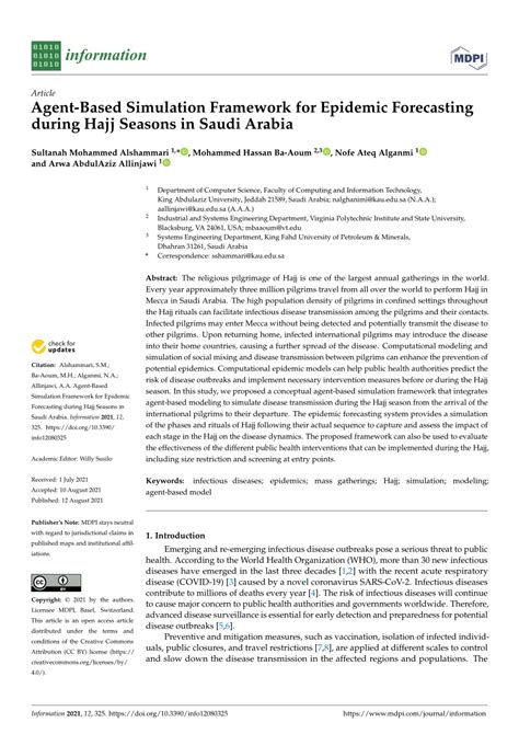 PDF Agent Based Simulation Framework For Epidemic Forecasting During Hajj Seasons In Saudi Arabia
