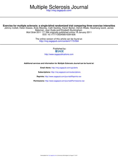 Pdf Exercise For Multiple Sclerosis A Single Blind Randomized Trial