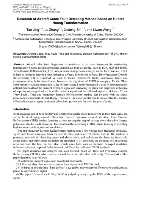 Research Of Aircraft Cable Fault Detecting Method Based On Hilbert Huang Transformation