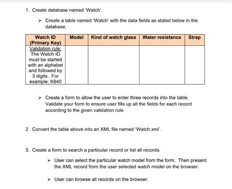 Solved 1 Create Database Named Watch Create A Table