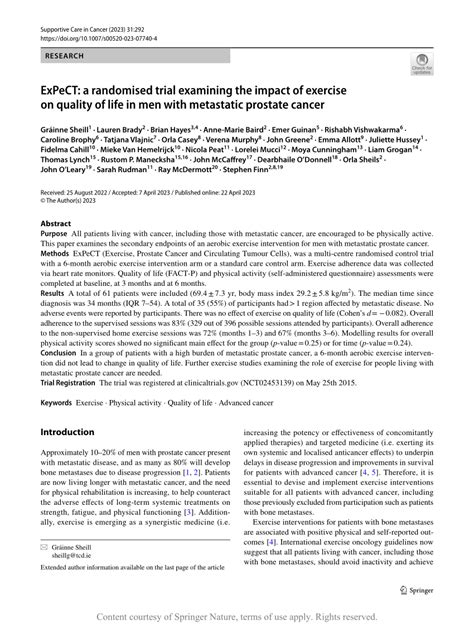 Pdf Expect A Randomised Trial Examining The Impact Of Exercise On Quality Of Life In Men With
