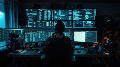 Back View Of Software Developer Coding Program Or Engineering Prompt Aig42 Stock Illustration