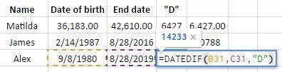 Excel Calculate Age With The DATEDIF Function