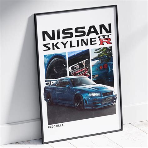 R34 Skyline Gt R Poster Nissan R34 Art Car Wall Decor Jdm Print Etsy