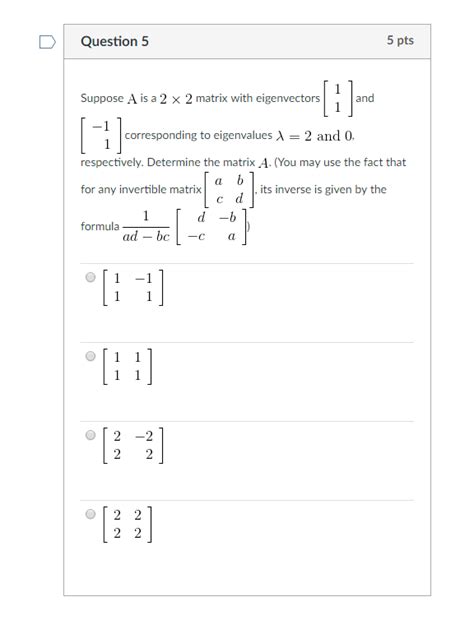 Solved Suppose A is a 2 times 2 matrix with eigenvectors [1 | Chegg.com