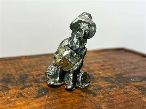 Vintage Pewter Gold Miner Figurine Tiny Silver Metal Miner With Pyrite Knick Knack Tiny Thing