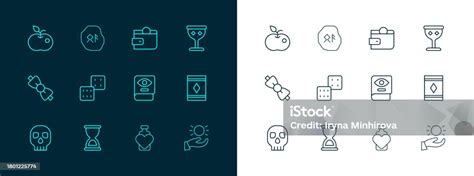 중세 잔 오래된 모래시계 고대 마법 책 사랑의 묘약이 담긴 병 게임 주사위 지갑 독 사과 및 마법 룬 아이콘을 설정합니다 벡터 공중 부양에 대한 스톡 벡터 아트 및 기타