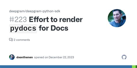 Effort To Render `pydocs` For Docs · Issue 223 · Deepgramdeepgram