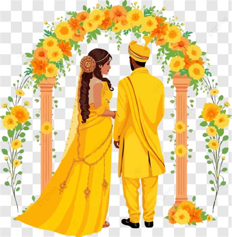 꽃 아치 아래 전통 홀루드 행사 커플 인도 할디 커플 할디 커플 결혼식을 위한 꽃 장식 Png 일러스트 및 이미지 에 대한 무료 다운로드 Pngtree