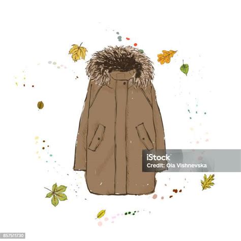 갈색 색상의 자 켓 파 카입니다 가 배경에 겉 옷 고 수채화의 상품 손에 흰색 바탕에 그려진된 벡터 일러스트 레이 션 0명에 대한 스톡 벡터 아트 및 기타 이미지 Istock