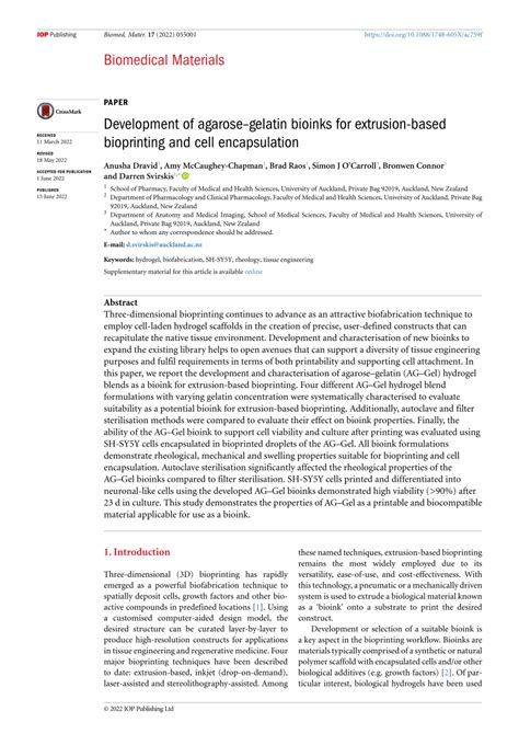 Development Of Agarose Gelatin Bioinks For Extrusion Based Bioprinting And Cell Encapsulation