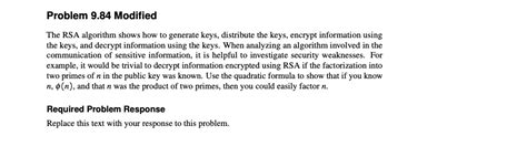Solved Problem 984 Modified The Rsa Algorithm Shows How To