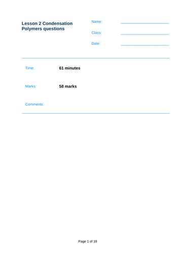 Condensation Polymers Polymerisation Yr13 Chemistry Teaching Resources