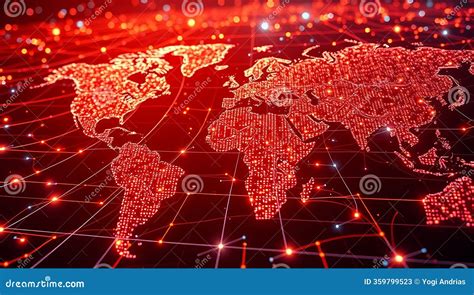 Global Network Illuminated Red Digital World Map Stock Illustration Illustration Of System