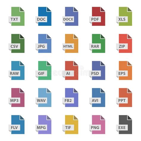 Document Format Vector Sign Set File Flat Icons Stock Vector