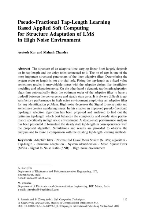Pdf Pseudo Fractional Tap Length Learning Based Applied Soft