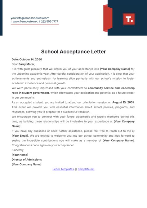 Sample School Acceptance Letter