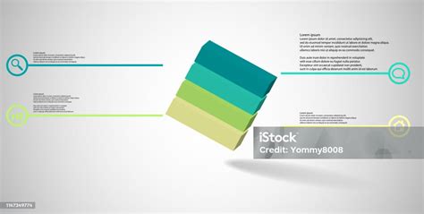 3d 그림 인포 그래픽 템플릿입니다 양각 된 큐브는 가로로 4 개의 색 부분으로 나뉩니다 개체는 회색 흰색 배경에 배열 된다 표지판이 있는 선은 양쪽에 있습니다 3차원
