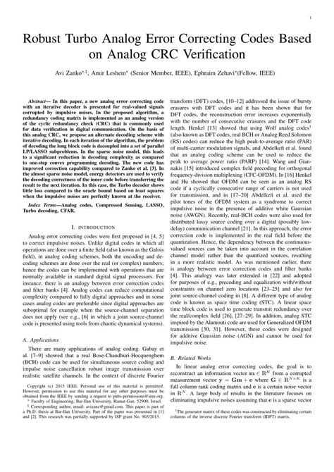 Pdf Robust Turbo Analog Error Correcting Codes Based On Analog