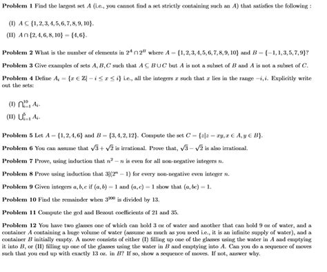Solved Problem Find The Largest Set A I E You Cannot Chegg