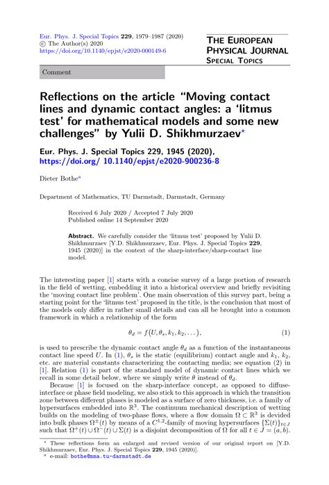 Pdf Reflections On The Article “moving Contact Lines And Dynamic Contact Angles A ‘litmus