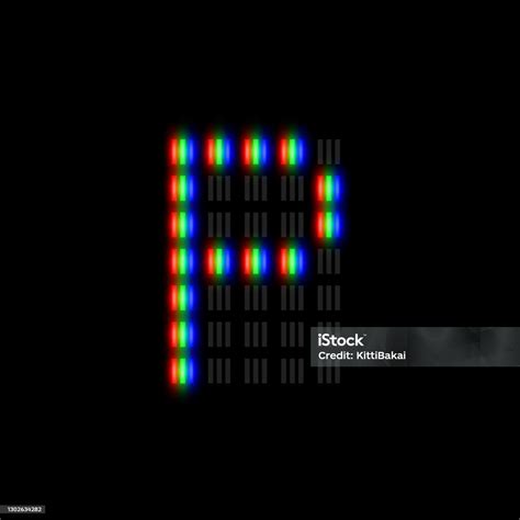 Rgb Pixel Font Character With Glow Redgreenblue Pixels Vector Illustration Stock Illustration