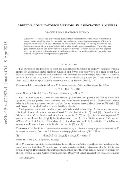 Pdf Additive Combinatorics Methods In Associative Algebras