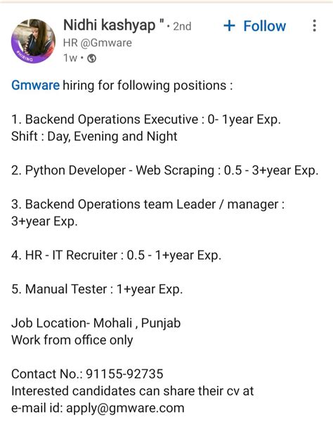 sneh gupta on linkedin manual experience mohali follow
