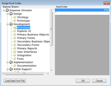 assign excel cost codes