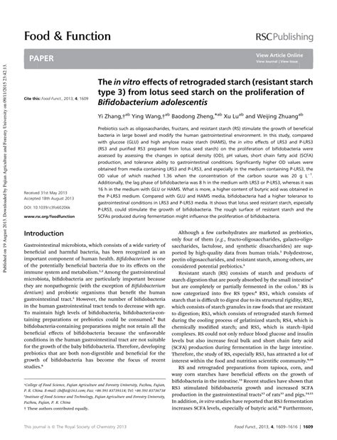 Pdf The In Vitro Effects Of Retrograded Starch Resistant Starch Type