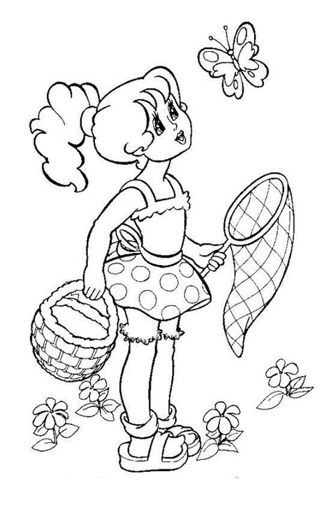 Раскраска Раскраски лето праздник 1 июня день защиты детей девочка сачок бабочка игра лето