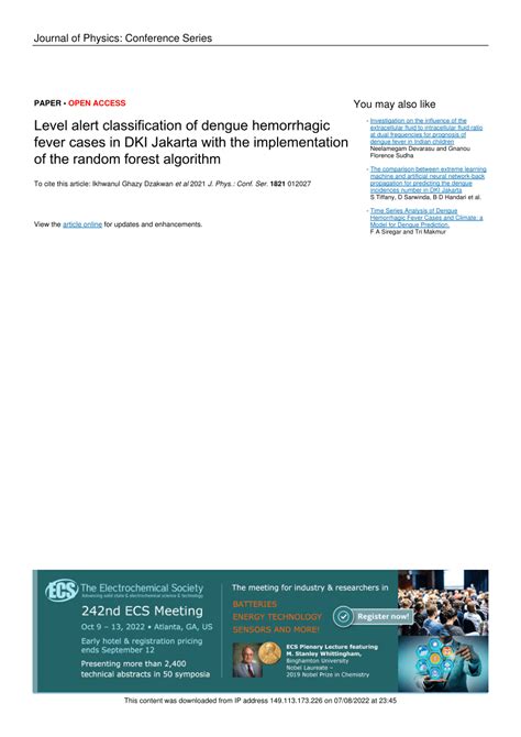 Pdf Level Alert Classification Of Dengue Hemorrhagic Fever Cases In Dki Jakarta With The