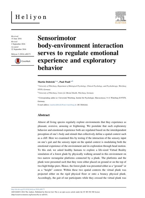 Pdf Sensorimotor Body Environment Interaction Serves To Regulate