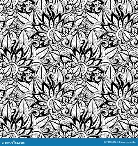 Vector Seamless Monochrome Floral Pattern Stock Vector Illustration