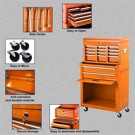 Tool Chest With Drawer High Capacity Rolling Tool Box Removable Tool